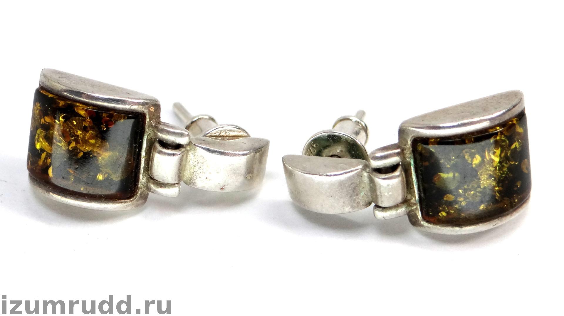 Серебряные серьги 925 пробы с янтарем