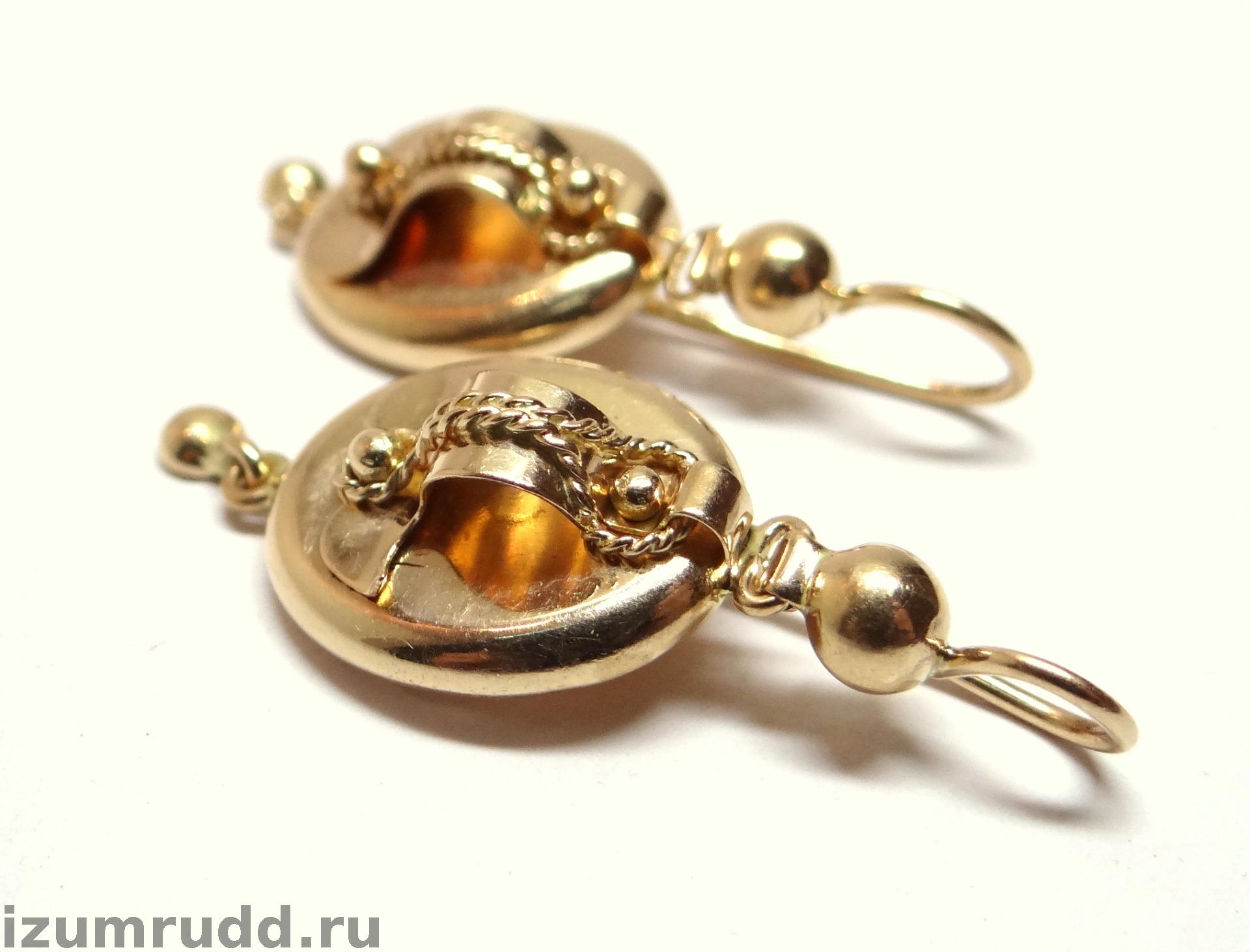 Золотые серьги "Самовары" 583 пробы, СССР